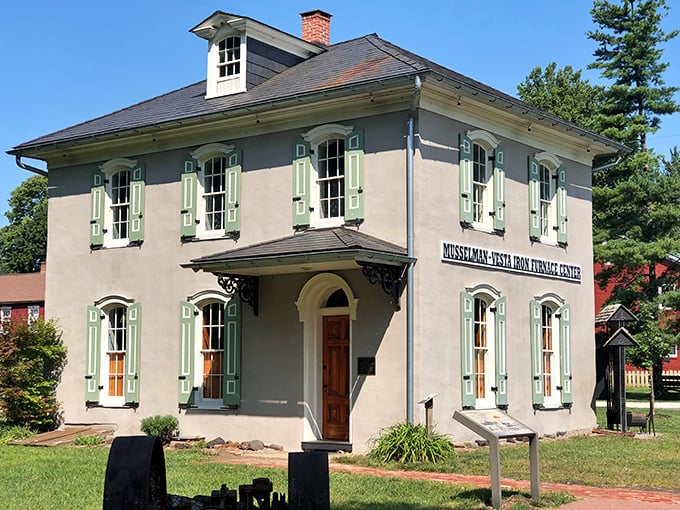 The Musselman-Vesta Iron Furnace Center stands as a handsome reminder of Marietta's industrial past, when iron was king and smoke meant prosperity.