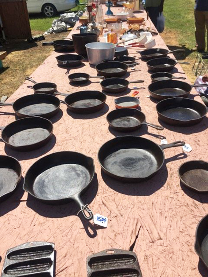 Cast iron heaven! These seasoned skillets have cooked more Sunday breakfasts than you can count and are ready for their next culinary adventure.