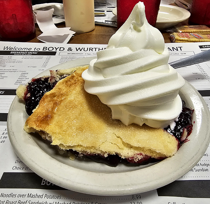 Pie topped with a cloud of whipped cream so perfect it belongs in the Dessert Hall of Fame. Berry filling that tastes like summer decided to throw a party.