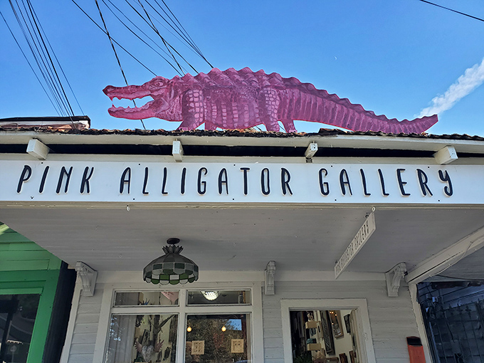 The Pink Alligator Gallery proves that even reptiles get the rose-colored treatment in Breaux Bridge, where art and whimsy meet on Main Street.