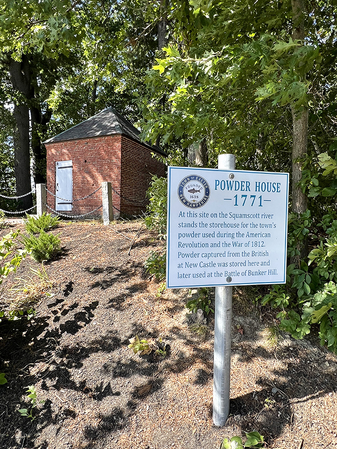 The Powder House stands as Exeter's tiny-but-mighty historical landmark, storing gunpowder for revolution long before storing grudges on Facebook was a thing.