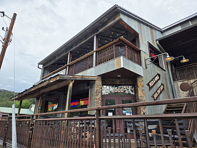 Rustic dining spots with colorful umbrellas invite you to savor both the food and the fresh mountain air – outdoor eating as it should be.
