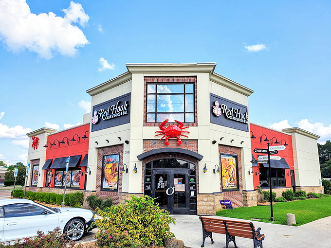 Red Hook Cajun Seafood brings coastal flavors inland, where that giant crab on the roof isn't just decoration &ndash; it's a delicious promise.