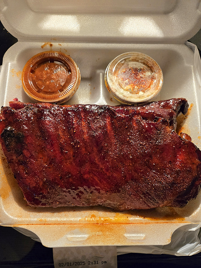 These ribs aren't just smoked&mdash;they're serenaded by hickory until they surrender all their delicious secrets. The sauce cups are standing by for backup.