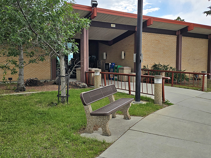 Even information centers in Wyoming have more character than entire neighborhoods in some cities&mdash;this bench practically begs for a moment of contemplation.