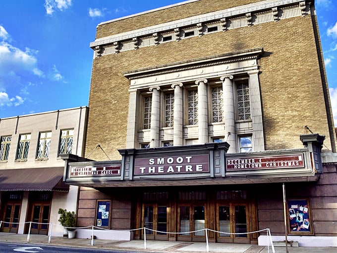 The Smoot Theatre's classic marquee promises entertainment just as it has for generations. Some architectural beauties improve with age, like fine wine.