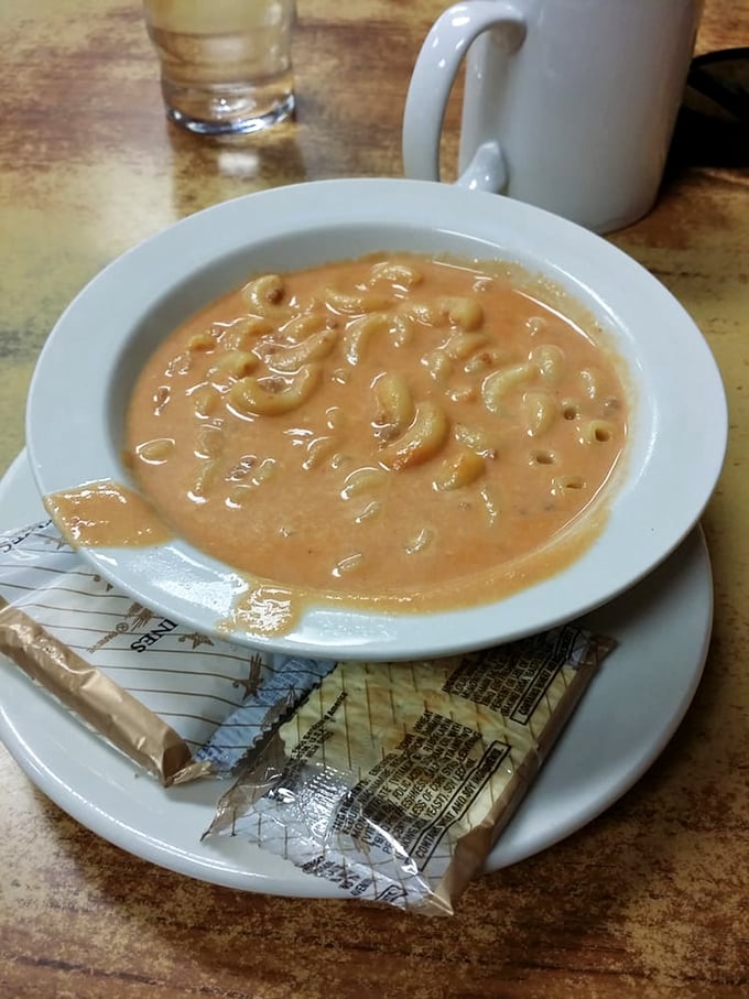Mac and cheese soup that looks like it could cure whatever ails you &ndash; comfort in a bowl with crackers standing by for dunking duty.