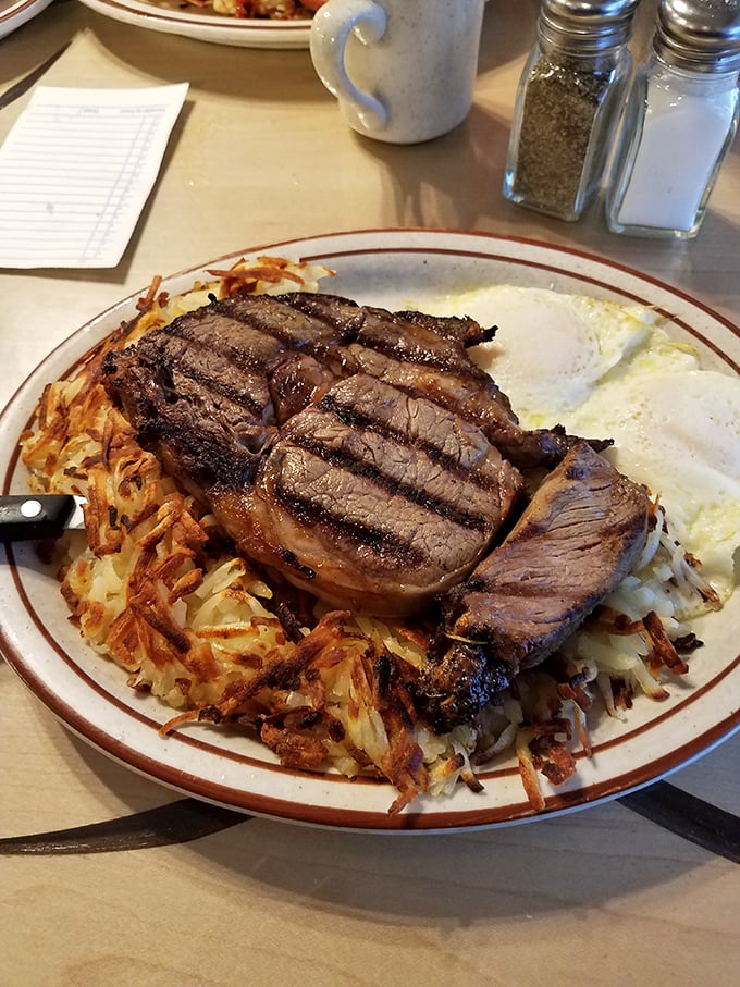 When steak and eggs join forces on a plate, it's not breakfast &ndash; it's a power move. Those hash browns are the supporting actors who steal the scene.