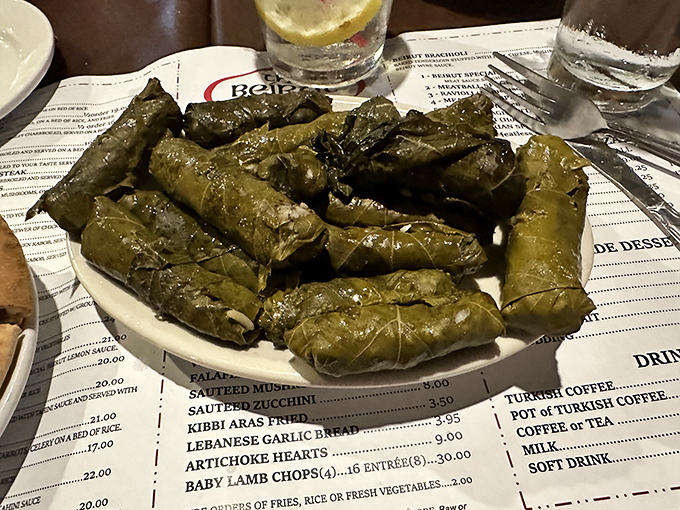 Grape leaves rolled with precision around seasoned rice &ndash; like edible gift-wrapping for your taste buds. These little green packages deliver big Mediterranean flavor.
