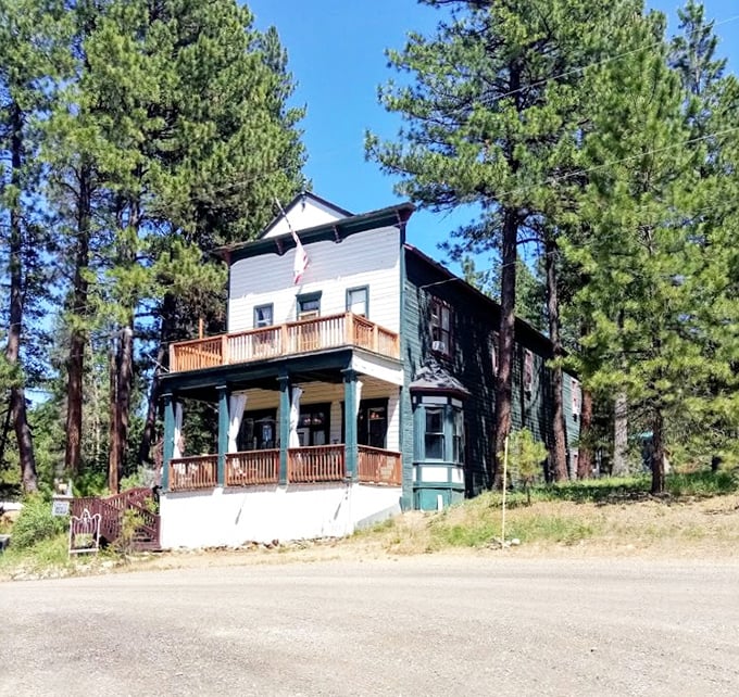 This stately two-story bed and breakfast stands sentinel among towering pines, offering a glimpse of Sumpter's more genteel side amid its rugged mining history.