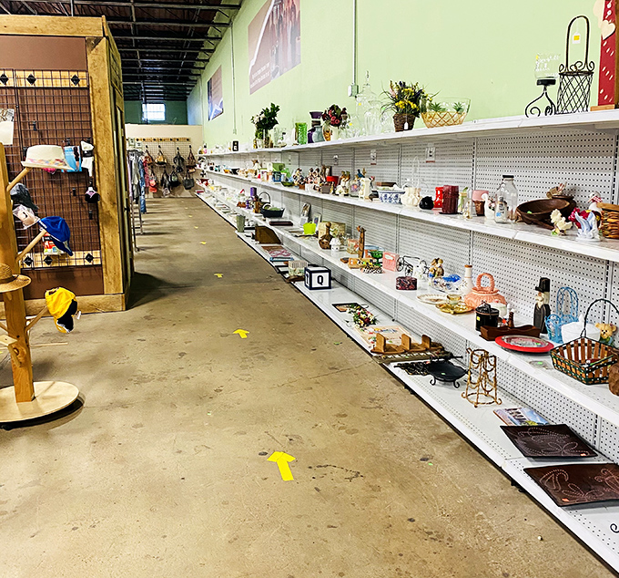 Shelves lined with knickknacks and treasures &ndash; one person's former tchotchke becomes another's perfect mantel piece.