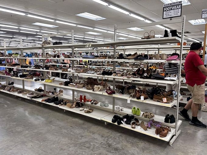 Ladies' footwear paradise where sensible flats neighbor glamorous heels, all waiting for their Cinderella moment at prices that won't turn into pumpkins.