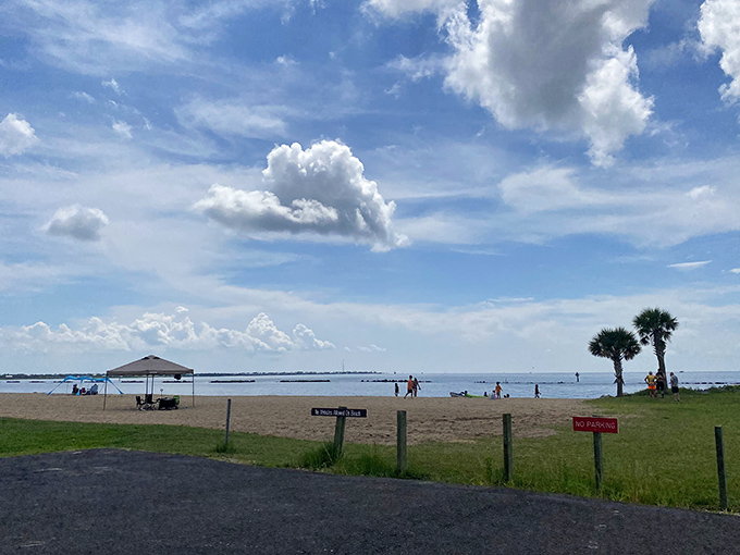 Beach day perfection under Louisiana's impossibly blue skies. No crowds, no noise – just you, some palm trees, and that hypnotic Gulf breeze.