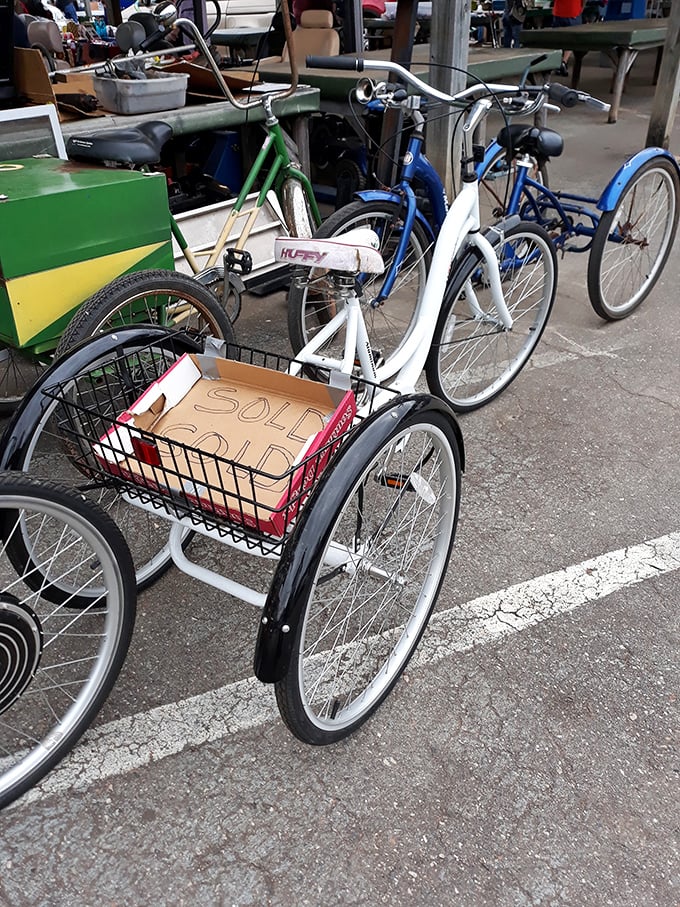 Bicycle brigade with a "SOLD" sign &ndash; proof that one shopper's transportation dreams have already come true at prices that won't flatten your wallet.
