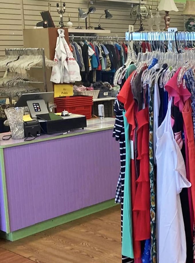 The checkout area buzzes with possibility, where today's finds transform from store inventory to your newest treasures.