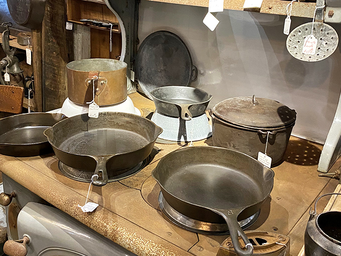 Cast iron that's outlived several generations of non-stick pans. These skillets aren't just cookware &ndash; they're culinary time machines with seasoning that's pure magic.