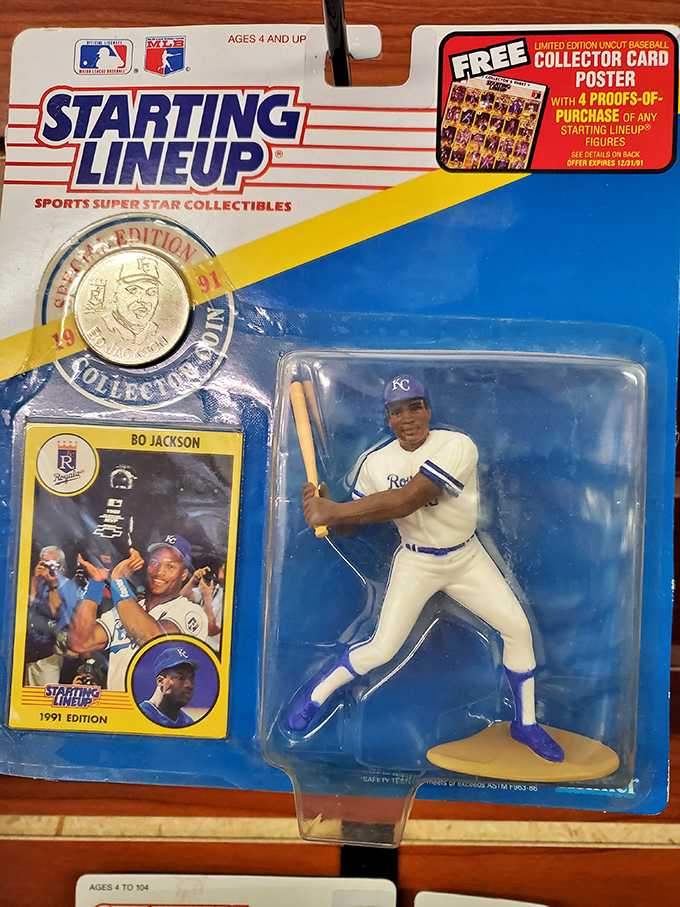Nostalgia in plastic! This Bo Jackson figure remains frozen in athletic perfection, a time capsule from when baseball cards ruled childhood economies.