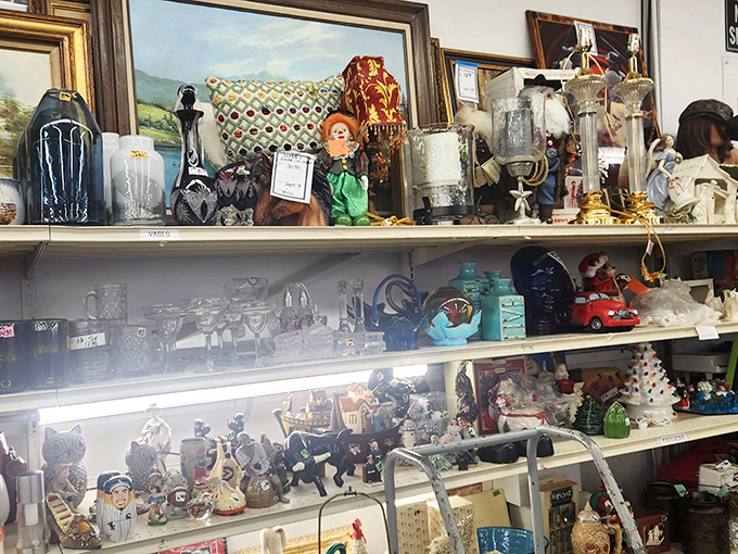 One person's discarded knickknack is another's perfect mantelpiece conversation starter. This shelf is basically a physical manifestation of "they don't make 'em like they used to."