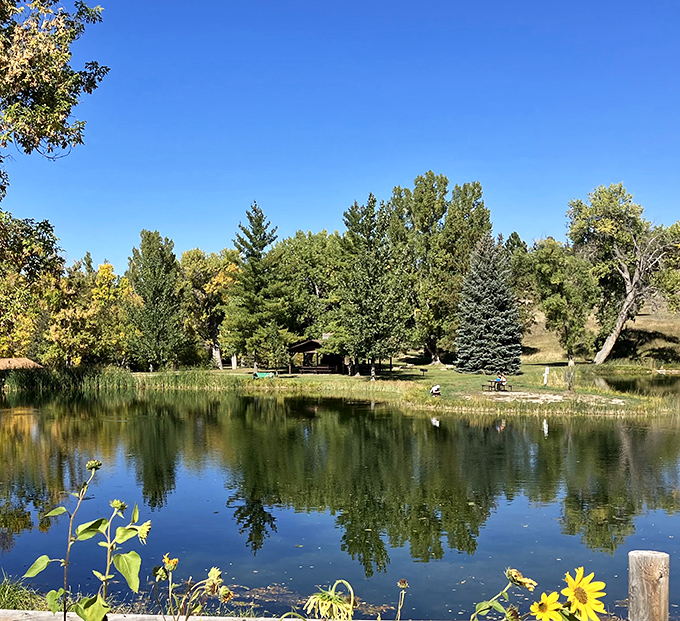 Fall's golden touch turns Chadron's fishing pond into a painter's palette. Even the fish seem to appreciate the seasonal makeover.