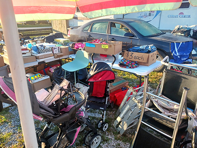 Stroller paradise or treasure trove? For young parents, this outdoor section offers barely-used baby gear at prices that won't require a second mortgage.
