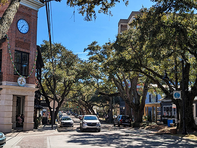 Those majestic oaks create nature's awning over Washington Avenue, where shopping becomes an excuse to soak in small-town perfection.
