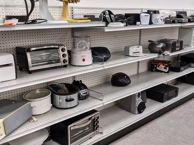 The small appliance graveyard, where your next toaster oven waits to rise phoenix-like into your kitchen's rotation.