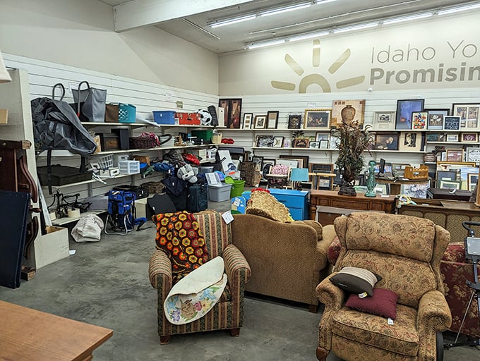 Cozy chaos at its finest&mdash;furniture, frames, and forgotten treasures create the perfect backdrop for your next "guess what I found" story.