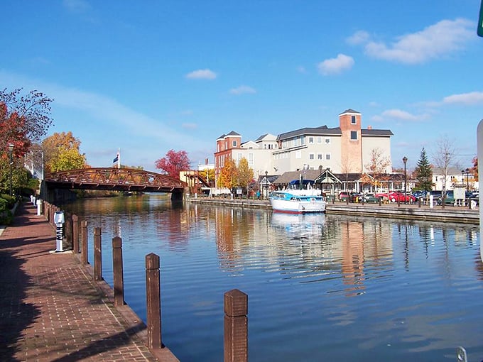 Fairport Harbor's waterfront combines working boats with pleasure craft in perfect Great Lakes harmony.