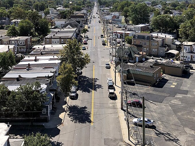 Gloucester City's charming main street features classic brick buildings housing local businesses that serve the community.