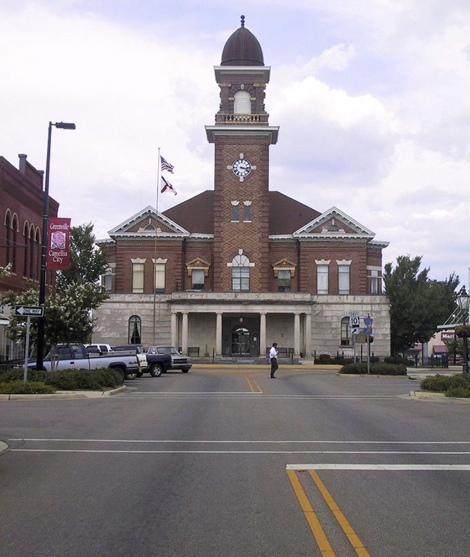 Greenville's historic courthouse tower reaches skyward, a brick sentinel watching over one of Alabama's most affordable small towns.
