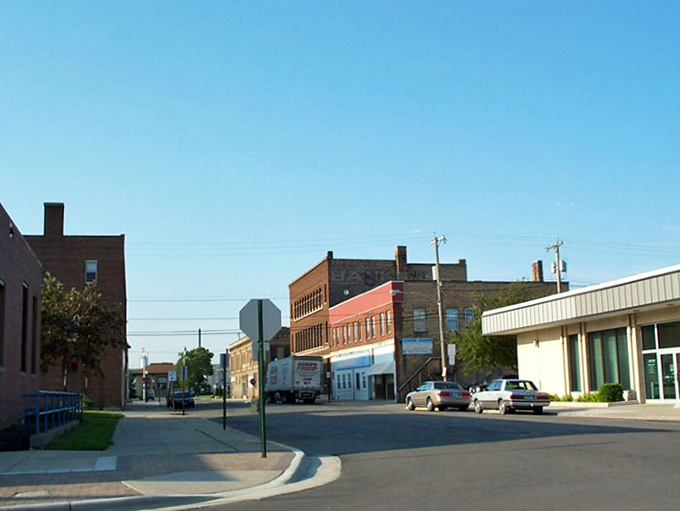 International Falls' downtown features practical architecture and local businesses where retirees can find reasonable prices despite the border location.