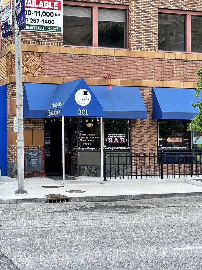 Brick building, blue awning, and downtown energy make Loughmiller's a perfect urban spot to satisfy your tenderloin cravings.
