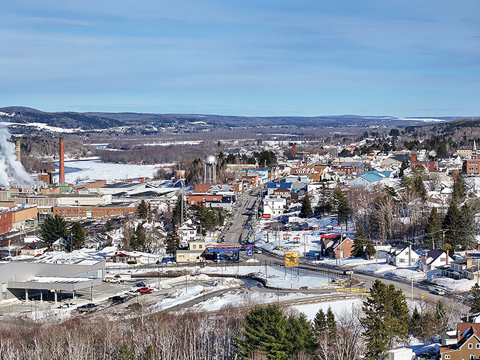 Madawaska from above - a winter wonderland where retirement dollars stretch as far as the snowy horizon.