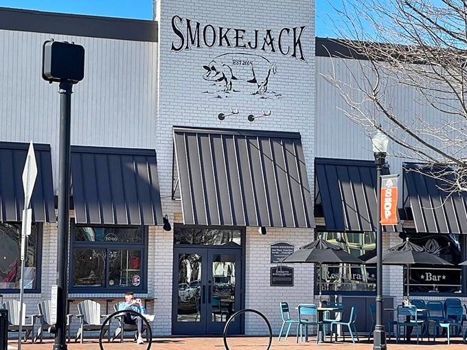 Smokejack's sophisticated storefront brings upscale vibes to down-home cooking. Those outdoor tables are prime real estate on a beautiful day!