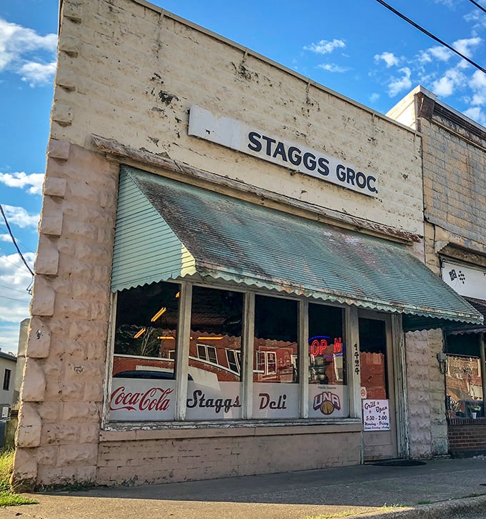 Staggs Grocery's weathered facade tells you it's been perfecting burgers longer than most places have been open.