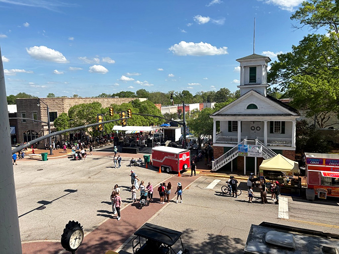 Downtown Cheraw during festival season&mdash;where strangers become friends over funnel cakes and local music.