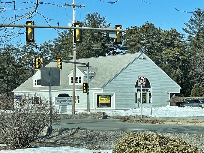Winter can't dim the warm welcome of Consignment Corner. That arched window has witnessed countless furniture love-at-first-sight moments.