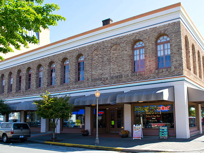 Historic downtown buildings with character that modern strip malls will never understand, no matter how hard they try.