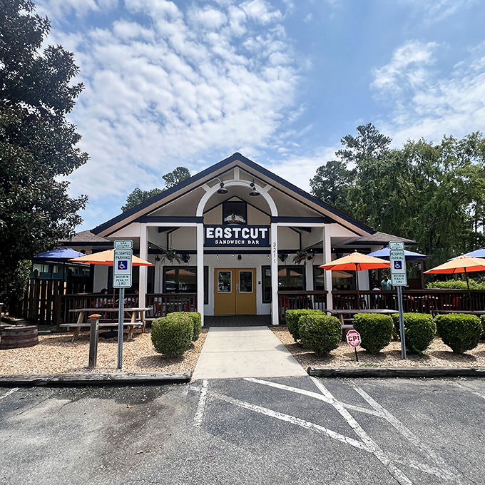 Those orange umbrellas aren't just for shade&mdash;they're beacons guiding sandwich pilgrims to their delicious destination.