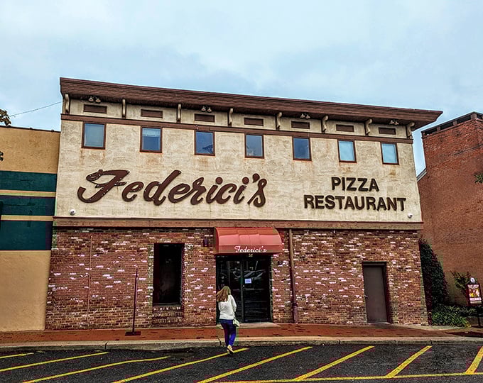 Federici&rsquo;s classic fa&ccedil;ade welcomes hungry visitors. That brick and stucco exterior has become a landmark in downtown Freehold.