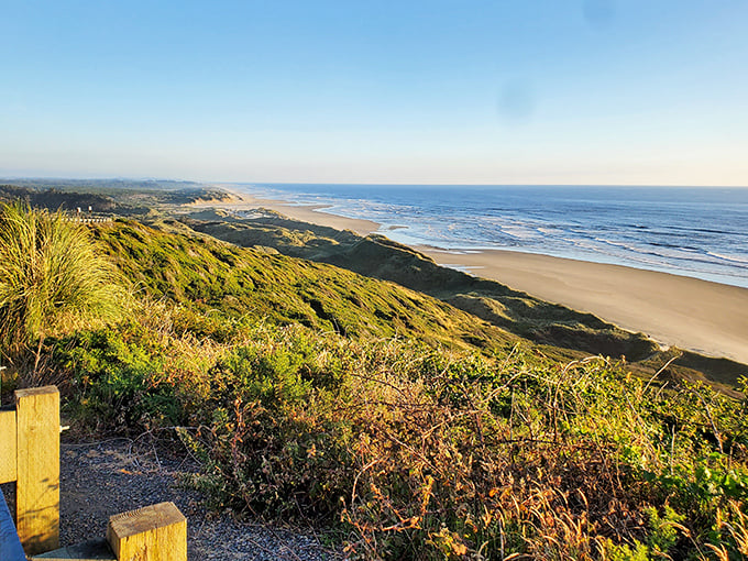 Florence&rsquo;s coastline stretches endlessly, with rolling green dunes meeting the Pacific&rsquo;s gentle waves&mdash;a serene escape into nature.