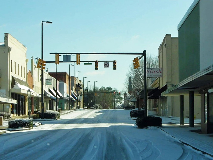 Winter's quiet blanket covers Greenville's main street&mdash;a scene so peaceful you can almost hear your retirement savings thanking you.