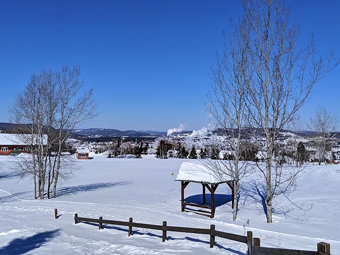 Snow-covered serenity in Madawaska, where retirement savings go further and the pristine winter landscape comes absolutely free.