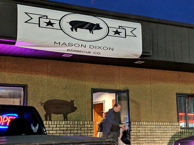 No fancy frills needed when your ribs speak this eloquently &ndash; just a simple sign and a promise of smoky perfection inside.