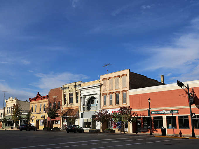Mayville's historic buildings stand proudly along quiet streets. Norman Rockwell would feel right at home here.