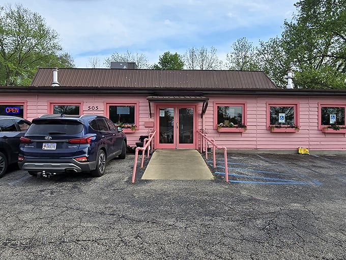When a restaurant paints itself this cheerful color, you know they're confident about what's cooking inside.