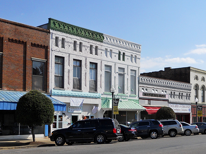 Historic storefronts line Talladega's main street like colorful sentinels of small-town affordability. Character you can't build from scratch.