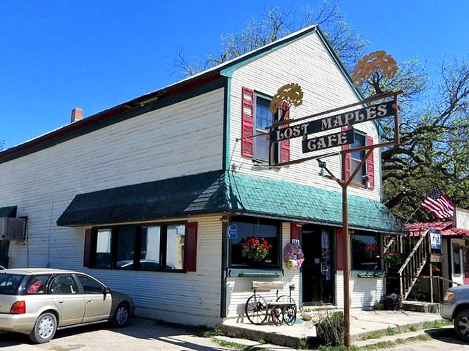 Utopia's storefronts welcome visitors with American flags and the promise of treasures that won't break the bank.