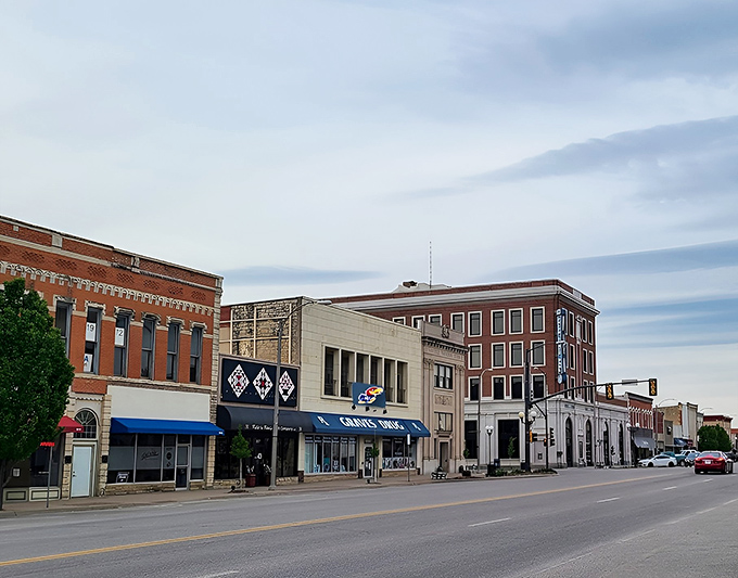 The mix of architectural styles along this street creates a visual timeline of how the town grew over the decades.