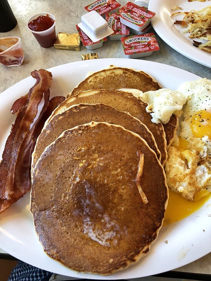Pancakes stacked like edible frisbees, bacon that actually looks like bacon, and eggs cooked to golden perfection&mdash;breakfast goals achieved.